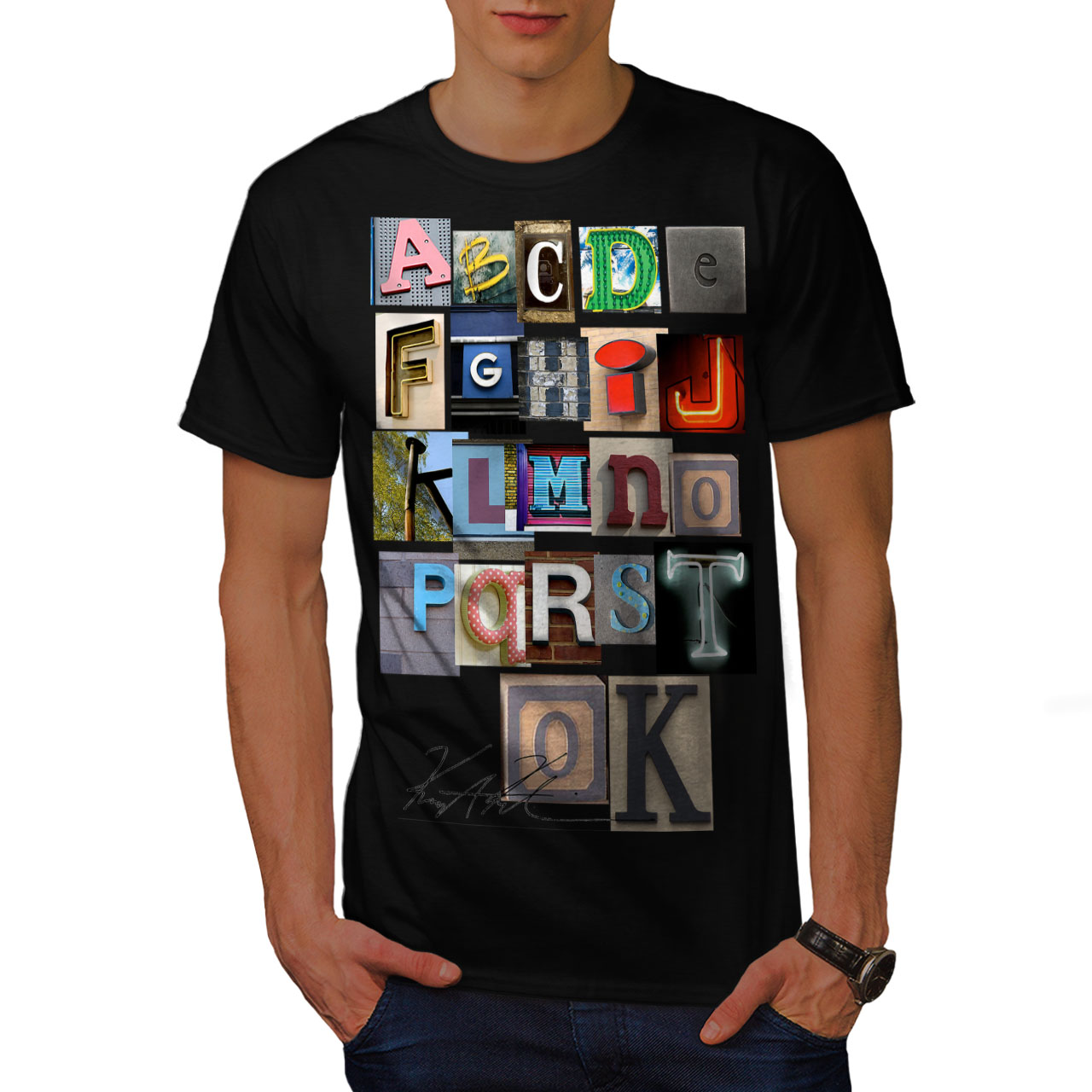 Wellcoda Alphabet Letters Mens T shirt Letter Graphic Design Printed 