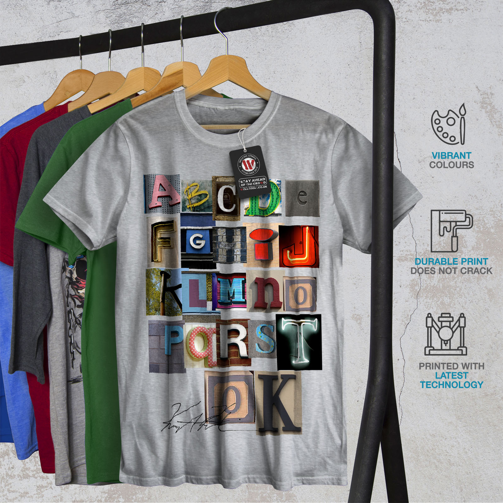Wellcoda Alphabet Letters Mens T Shirt Letter Graphic Design Printed