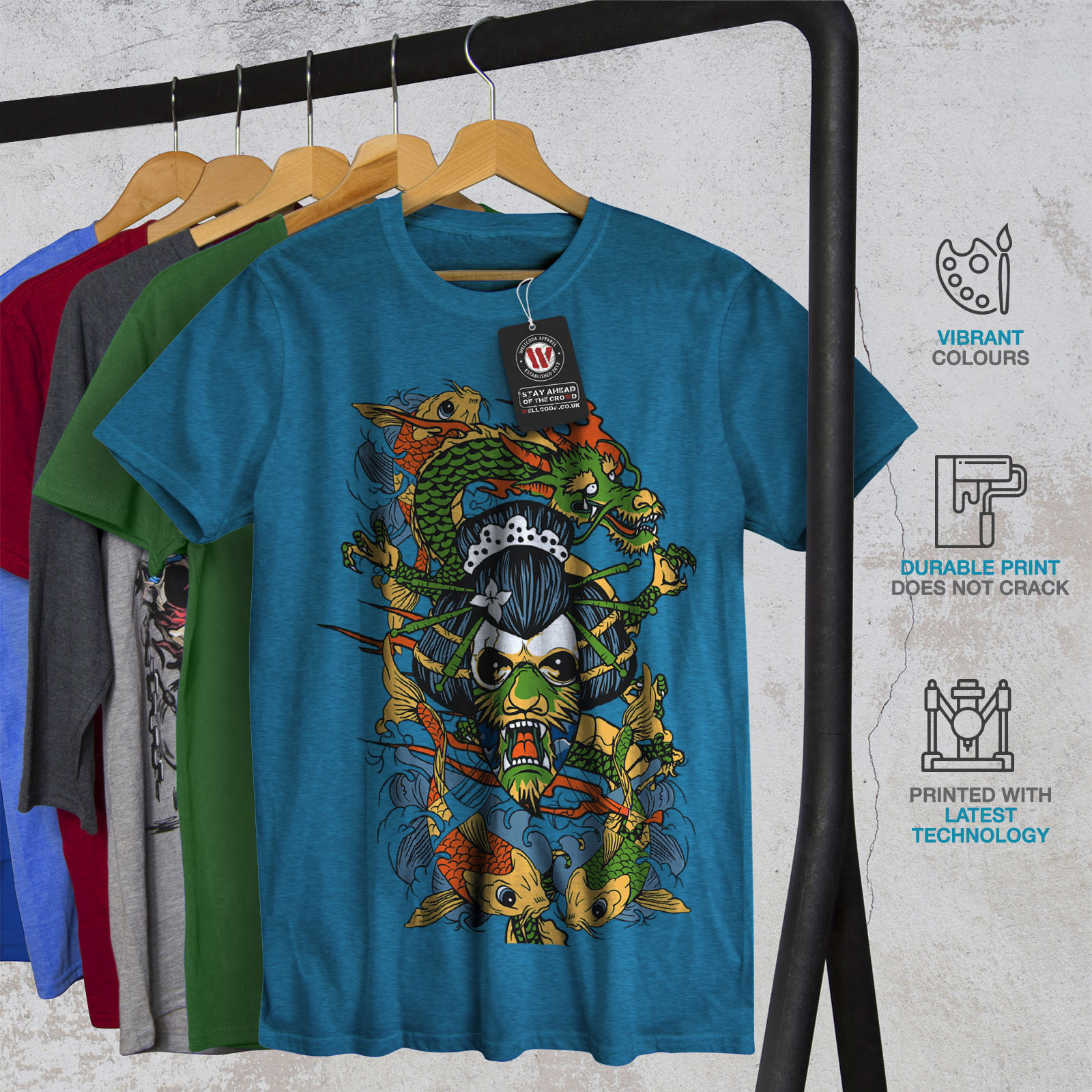 Wellcoda Dragon Face Japan Mens T Shirt Dragon Graphic Design Printed