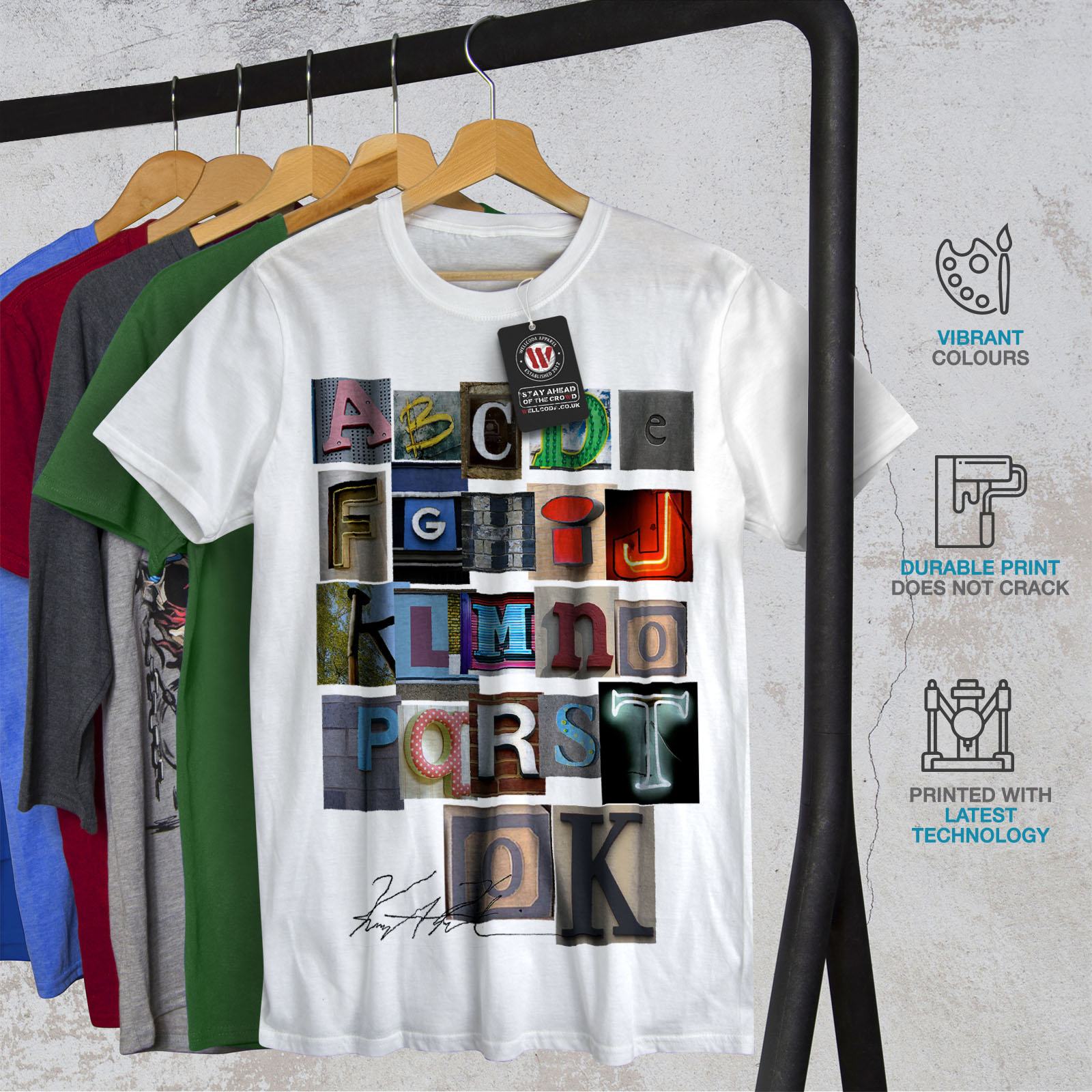 Wellcoda Alphabet Letters Mens T Shirt Letter Graphic Design Printed