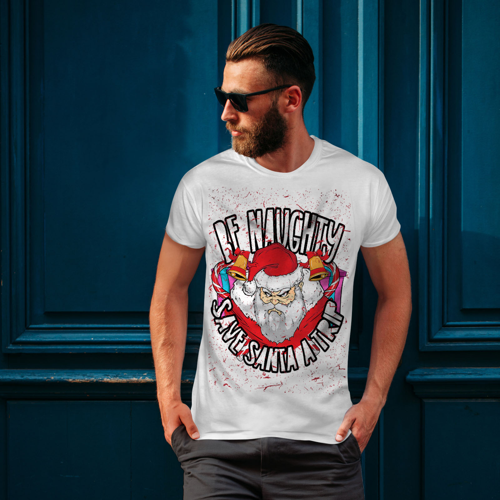 Wellcoda Naughty Santa Christmas Mens T Shirt Graphic Design Printed