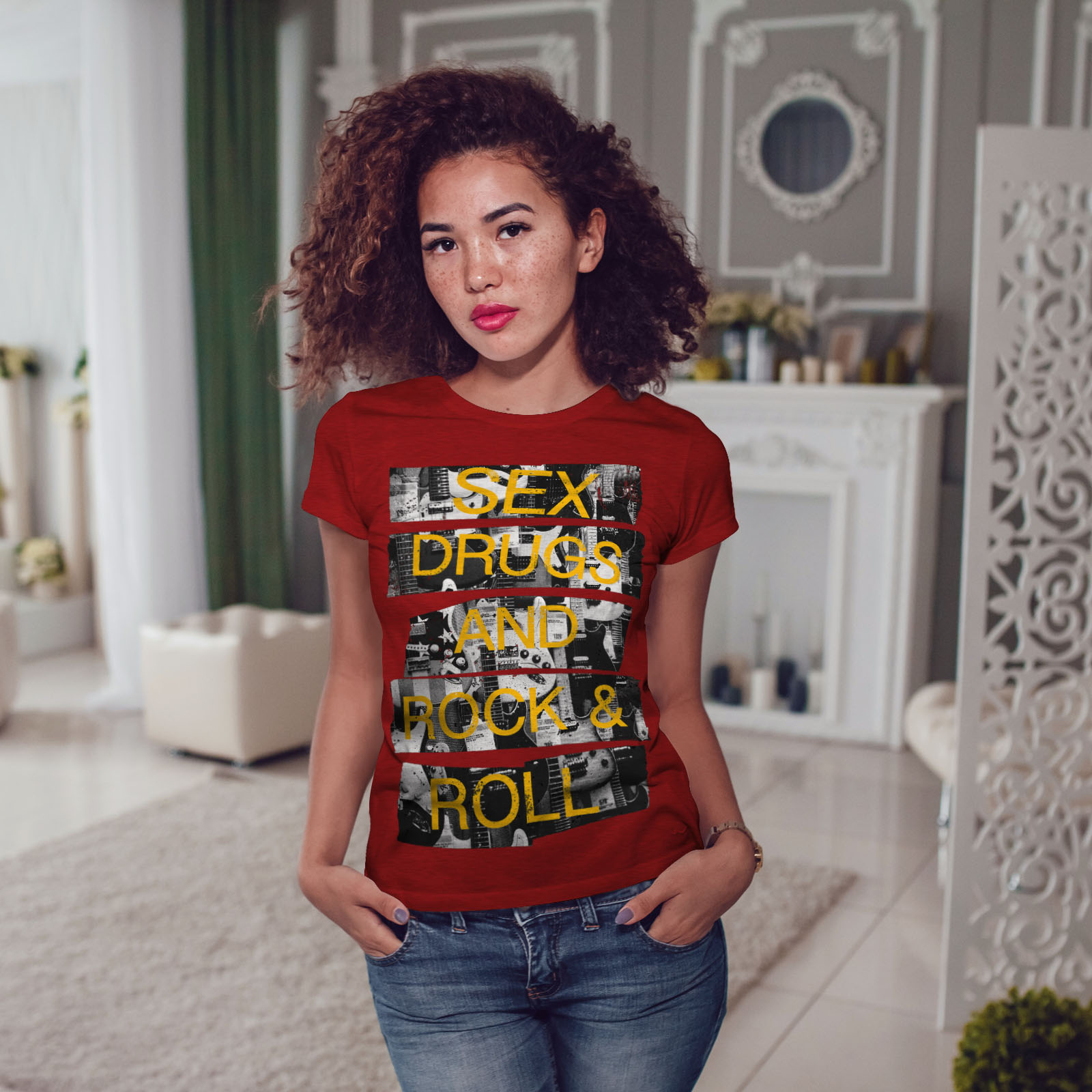 Wellcoda Sex Drugs Rock Roll Womens T Shirt Free Casual Design Printed