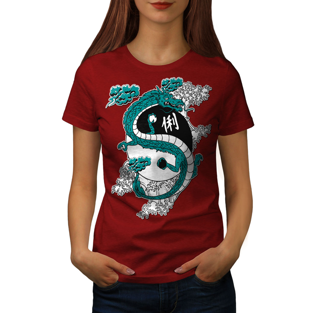 Wellcoda Dragon Asia Art Fantasy Womens T Shirt Asian Casual Design