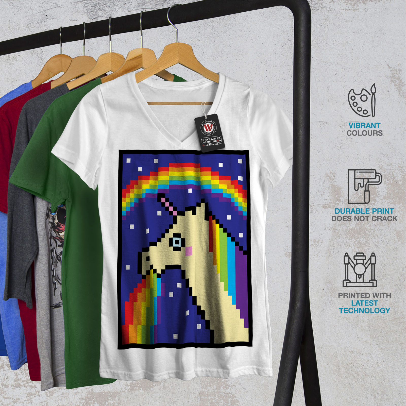 Wellcoda Unicorn Cool Stupid Funny Womens V Neck T Shirt Graphic