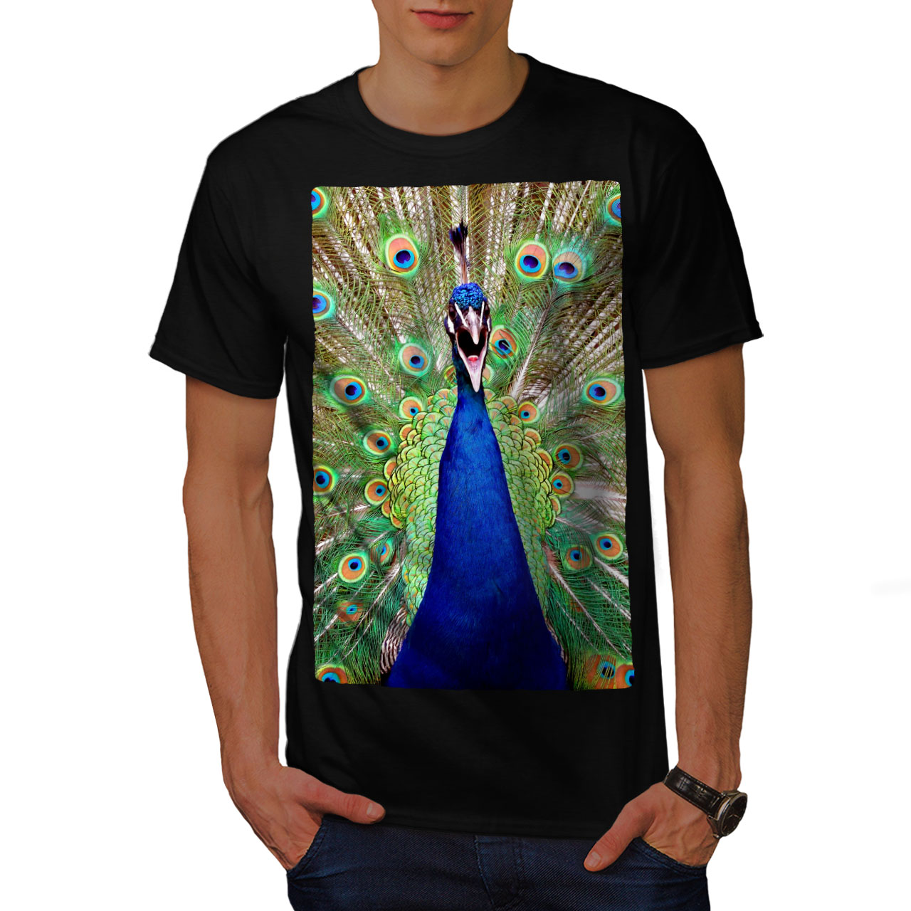 Wellcoda Lovely Peacock Tail Mens T Shirt Big Bird Graphic Design Printed Tee Ebay