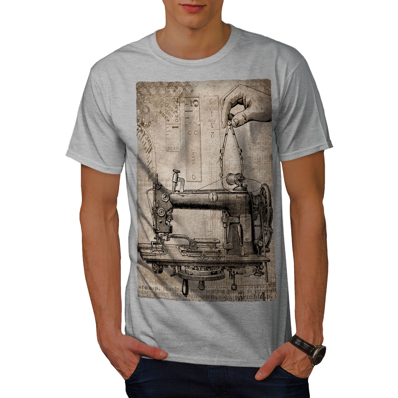 Wellcoda Sewing Machine Mens T shirt Mechanical Graphic Design Printed wellcoda-sewing-machine-mens-t-shirt-mechanical-graphic-design-printed