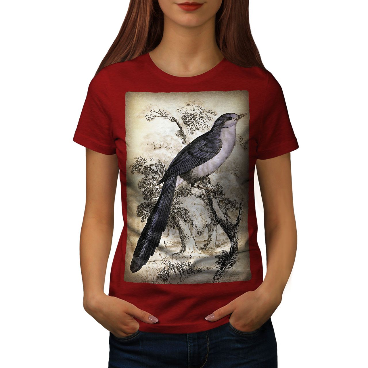 Wellcoda Oiseau Cool Rétro Vintage T Shirt Femme Oiseau De Loisirs