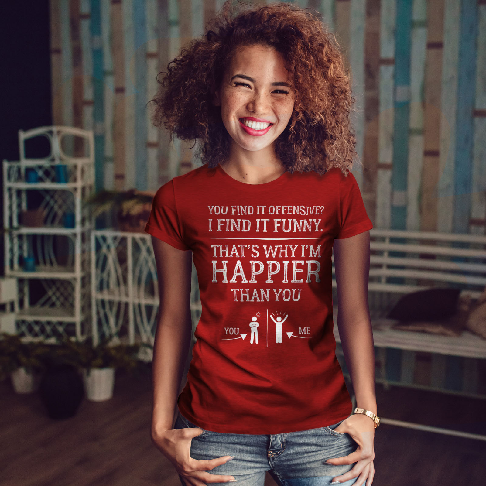 Wellcoda Offensive Joke Womens T Shirt Optimist Life Casual Design