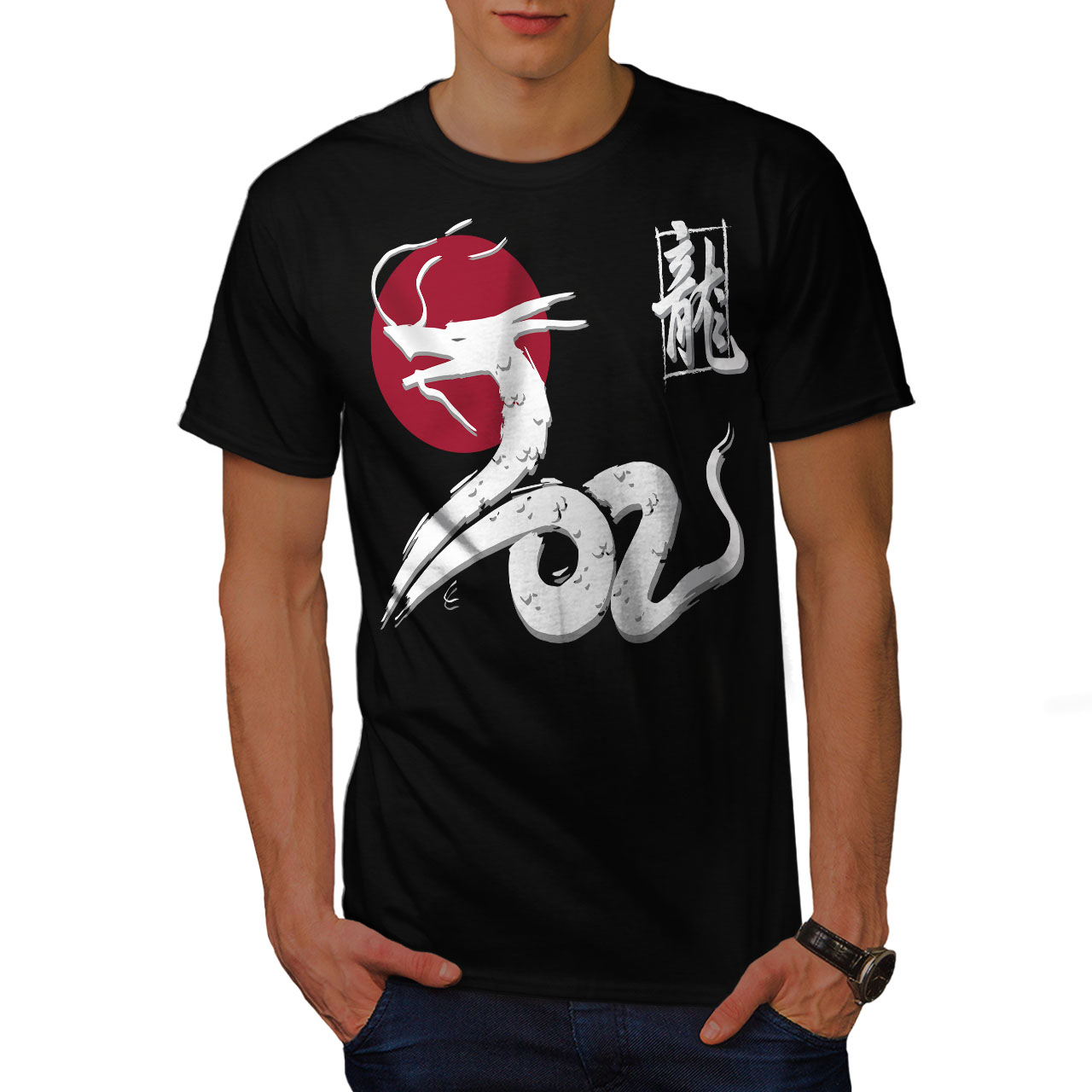Camiseta Wellcoda Japón Dragon Para Hombre Diseño Gráfico Oriental