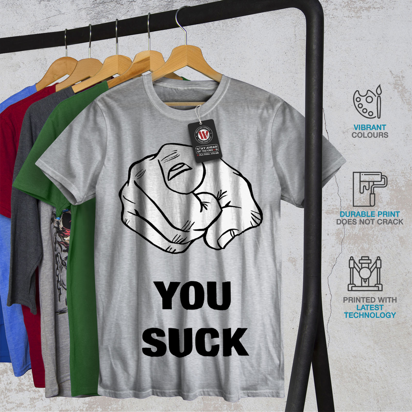 Wellcoda You Suck Offensive Funny Mens T Shirt Body Graphic Design
