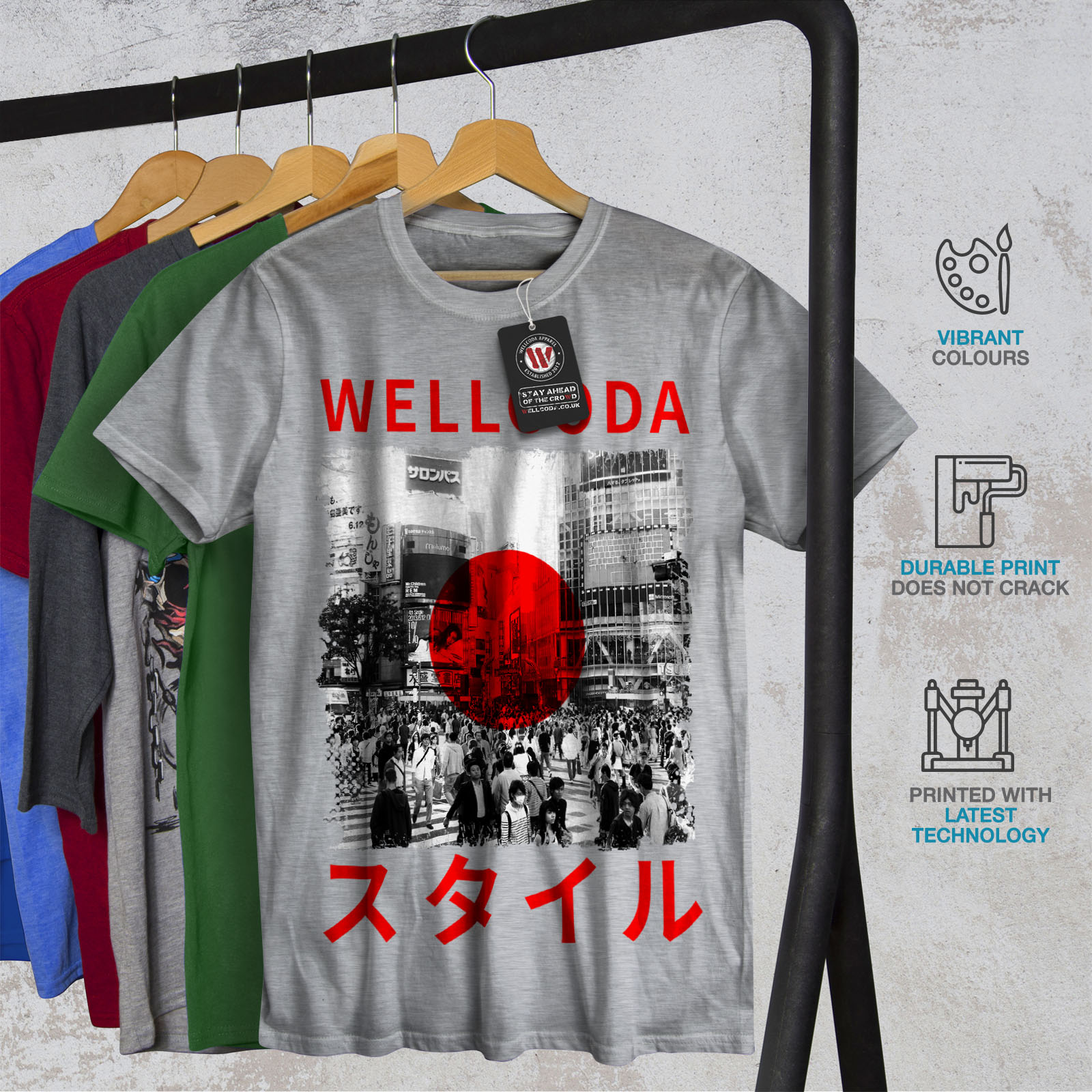 Camiseta Wellcoda Estilo Japón Bandera Para Hombre Diseño Gráfico