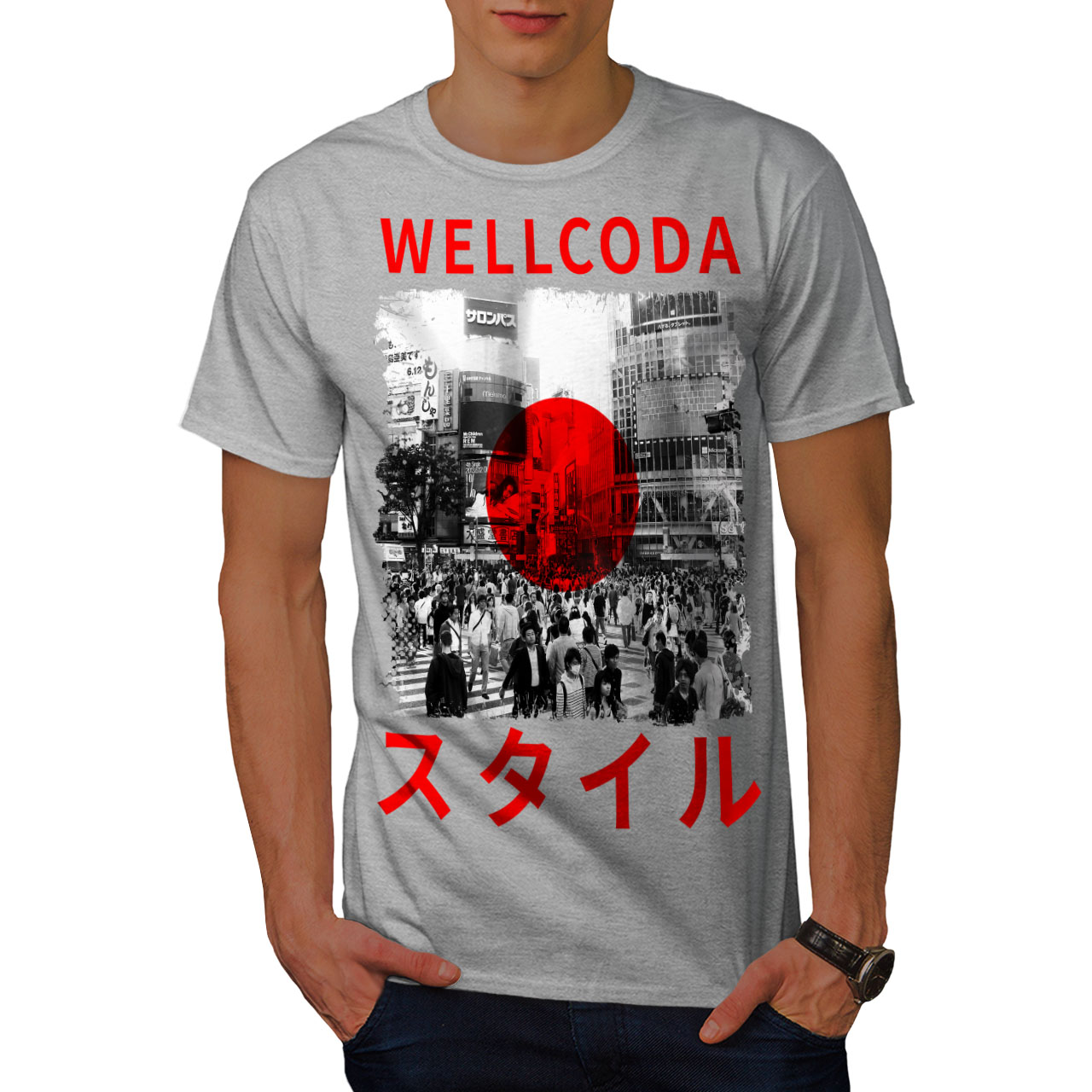 Camiseta Wellcoda Estilo Japón Bandera Para Hombre Diseño Gráfico