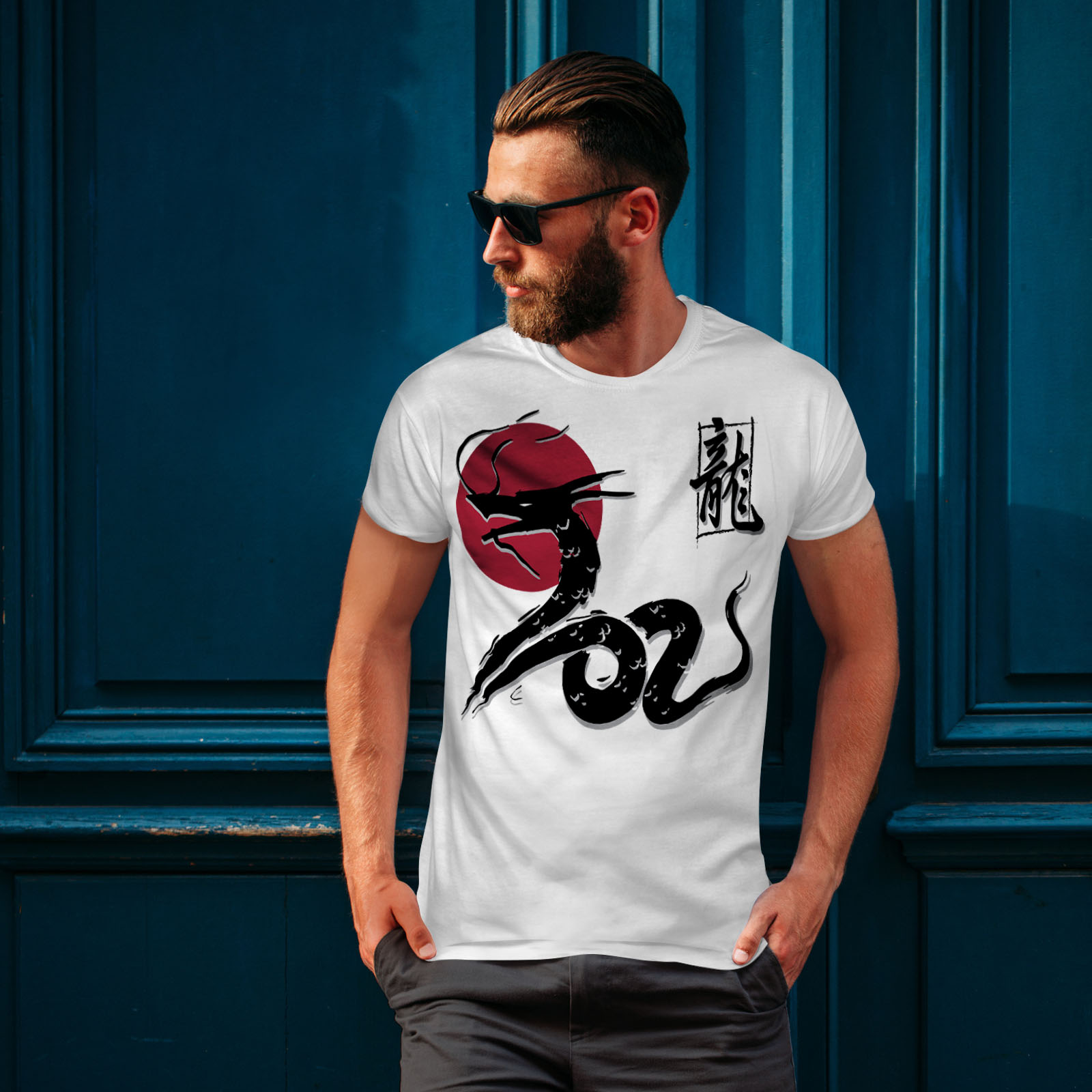Camiseta Wellcoda Japón Dragon Para Hombre Diseño Gráfico Oriental