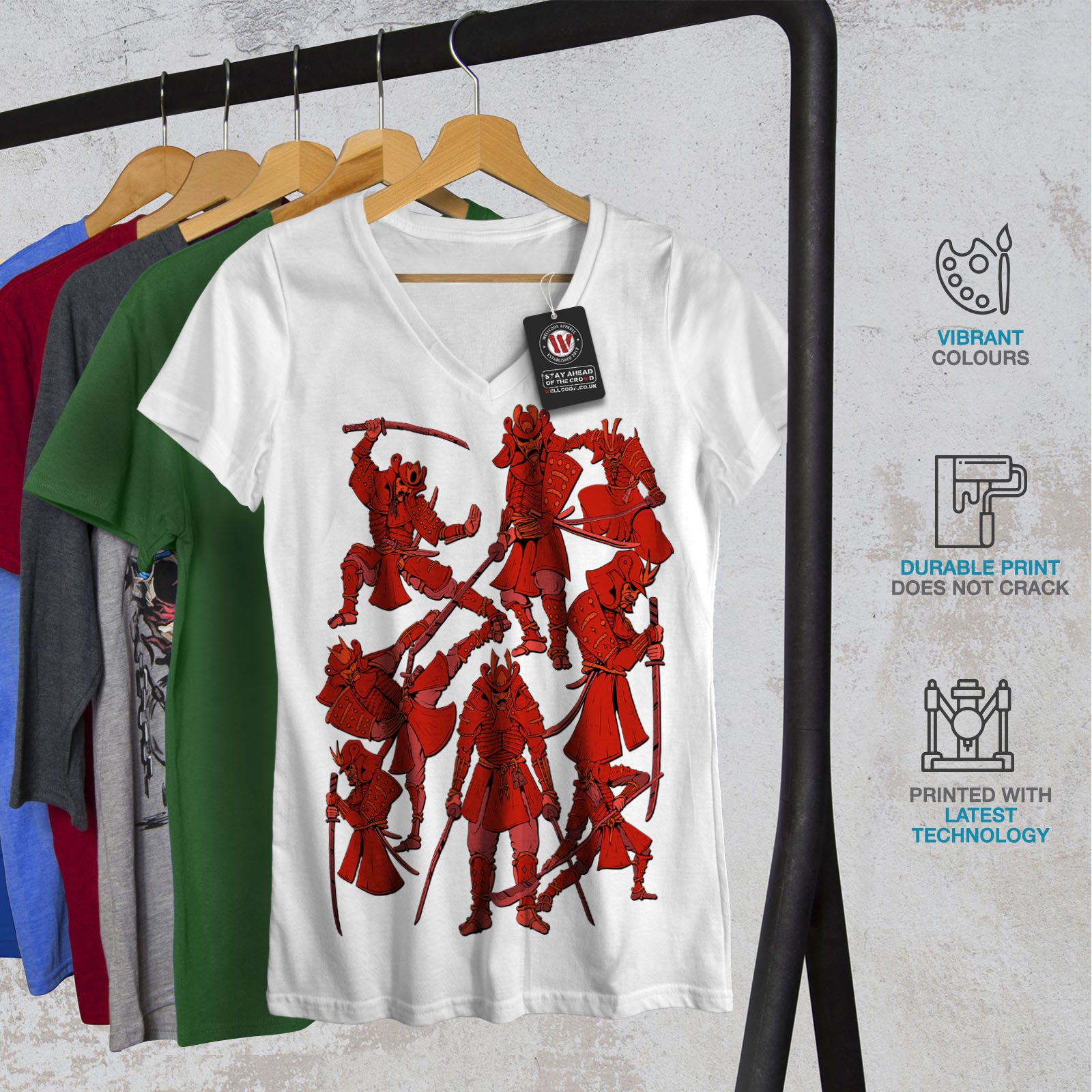 Wellcoda Katana Warrior Fantasy Womens V Neck T Shirt Japan Graphic