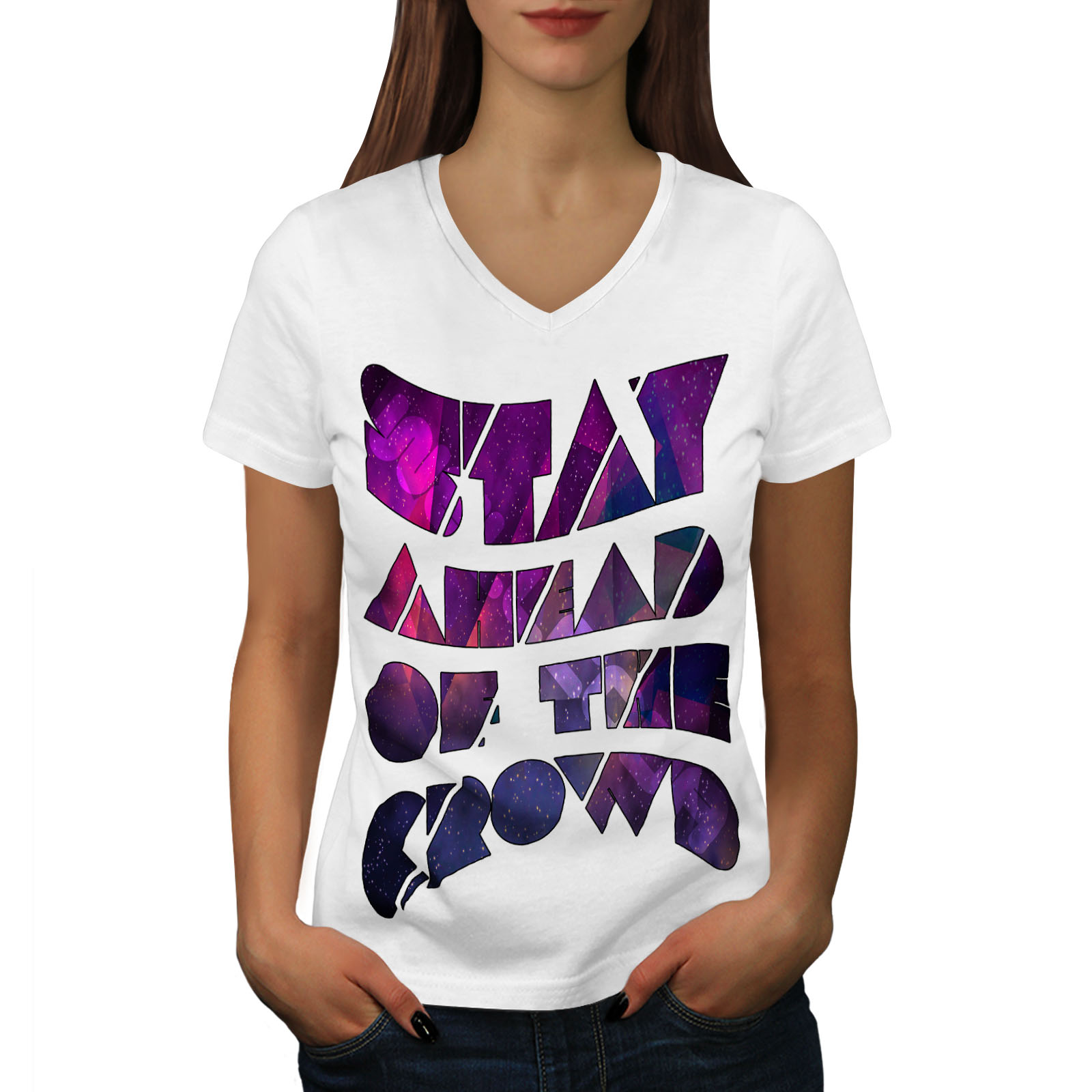 Wellcoda Geometric Unique Womens V Neck T Shirt Attitude Graphic