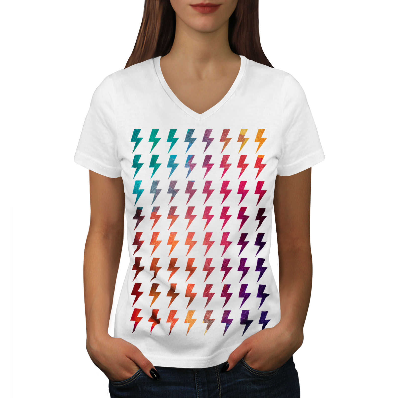 Wellcoda Flash Stylish Fashion Womens V Neck T Shirt Bolt Graphic Design Tee Ebay