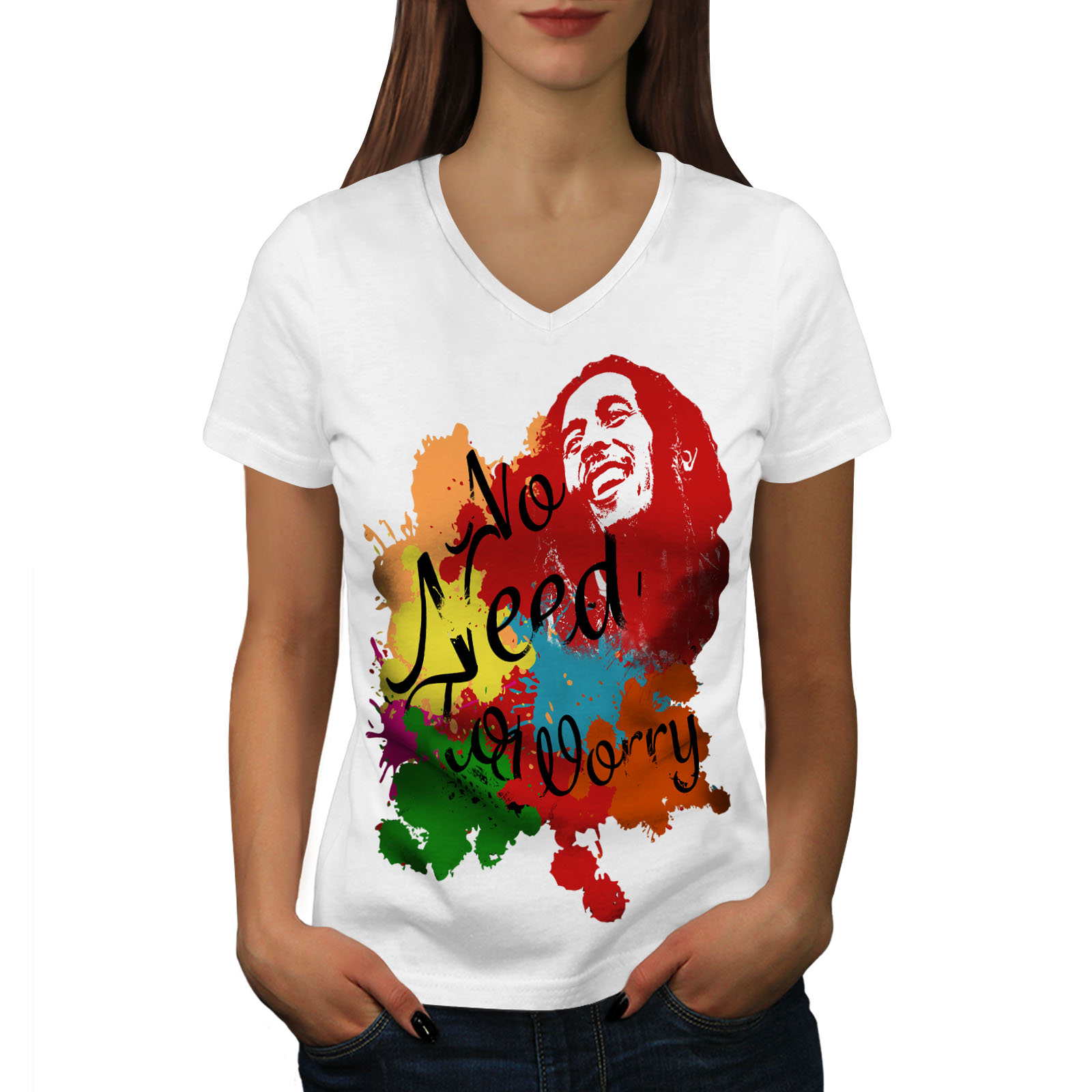 Wellcoda Rasta Legend Celebrity Womens V Neck T Shirt No Graphic