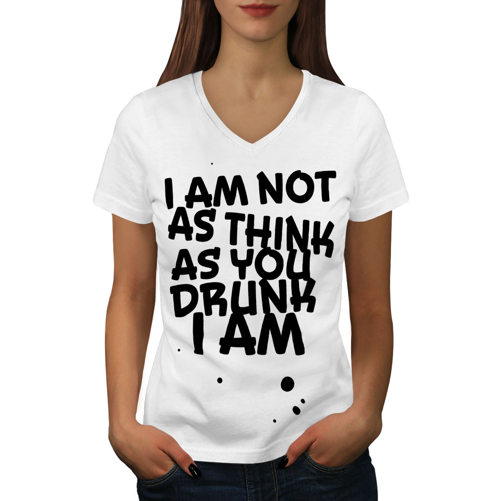 Wellcoda Drunk Saying Joke Funny Womens V Neck T Shirt Funny Graphic